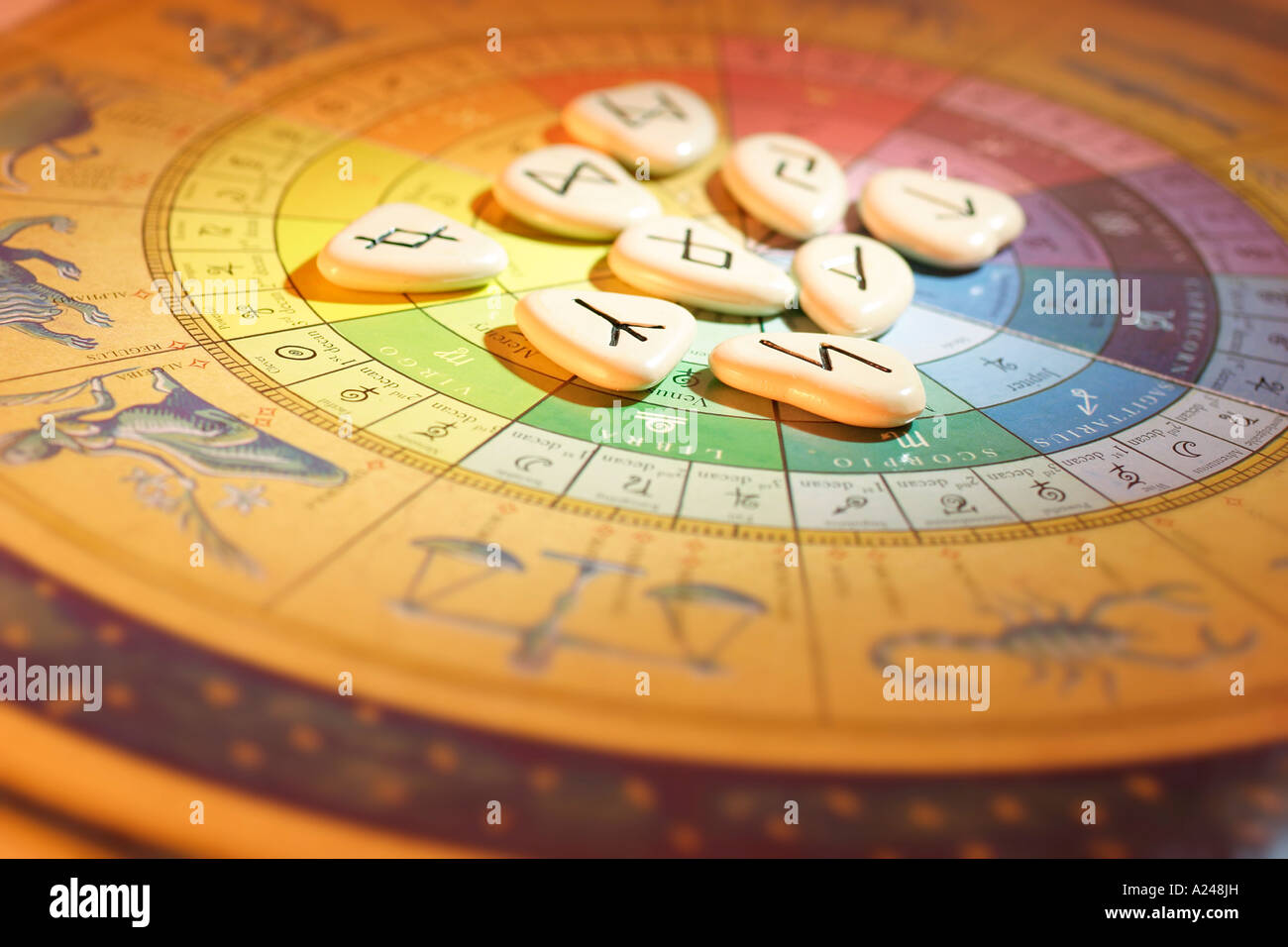 Tarot Board with Rune Stones Stock Photo - Alamy