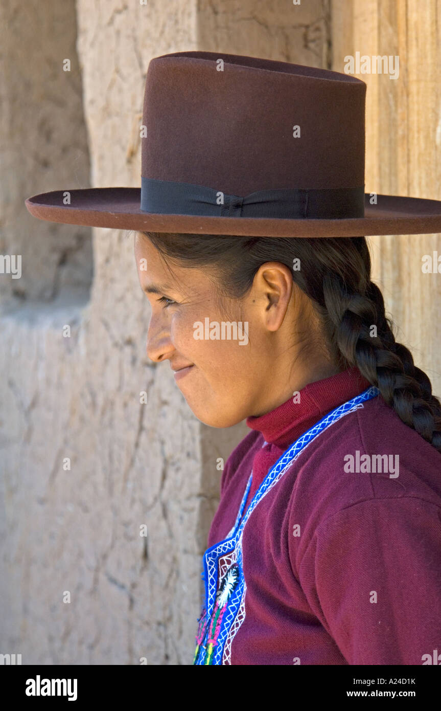 A head and shoulder portrait of a smiling local Hispanic Peruvian woman ...
