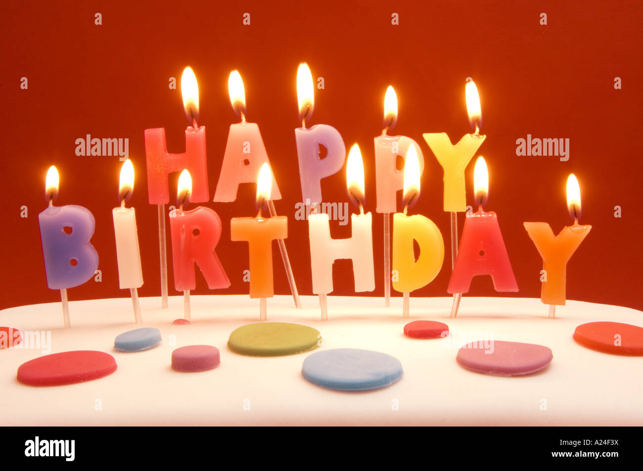 Happy Birthday cake with candles Stock Photo - Alamy