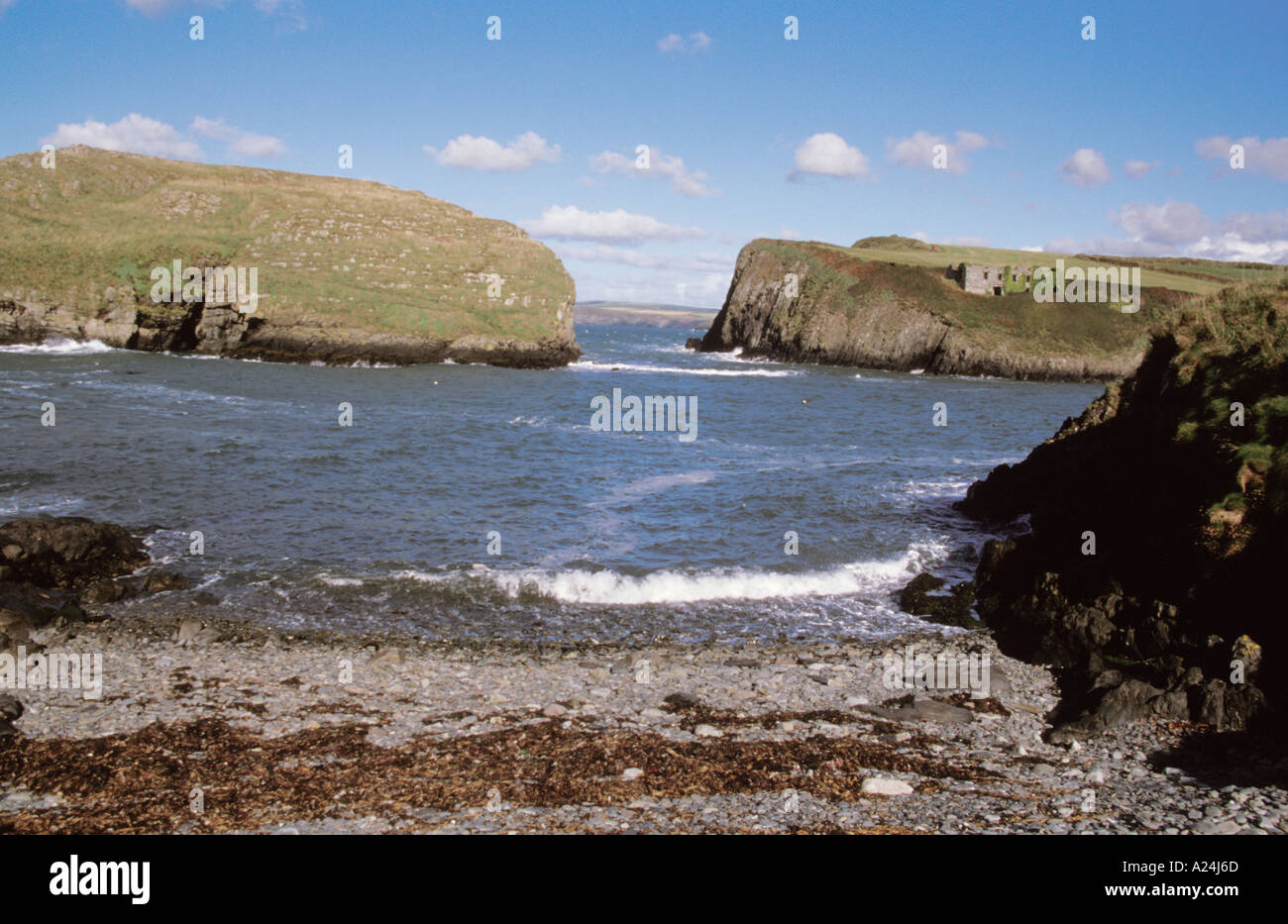 Abercastle Bay Pembrokeshire Wales Cymru UK Cliff at harbour entrance ...