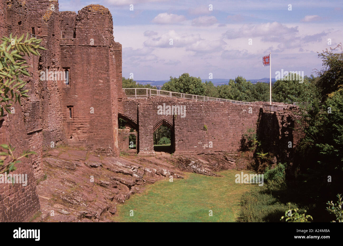 Goodrich Castle Herefordshire England UK Red granite brick Rampart moat ...