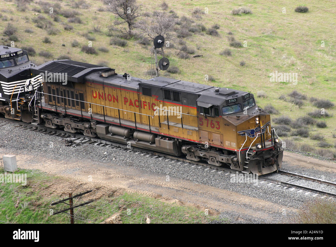 Union Pacific railroad locomotive at Tehachapi Loop California USA Stock Photo - Alamy