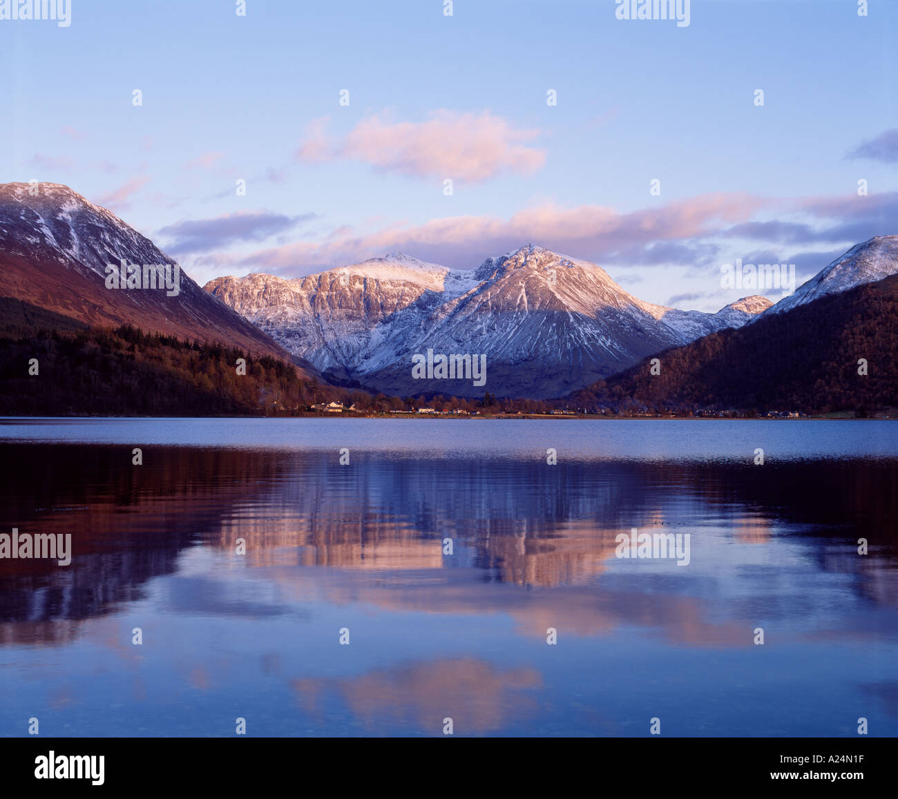 Scotland, Lochaber, Loch Leven. View to Bidean nam Bian behind Glen Coe ...