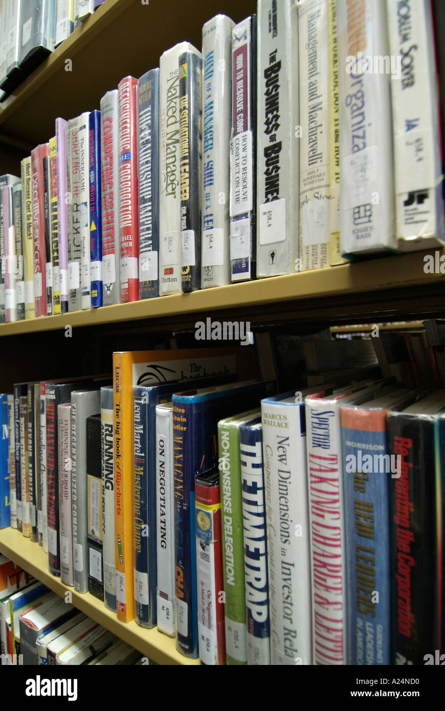Business books on the shelf at a public library Stock Photo - Alamy