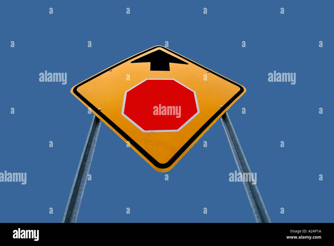 highway sign alerting drivers of stop ahead Stock Photo - Alamy
