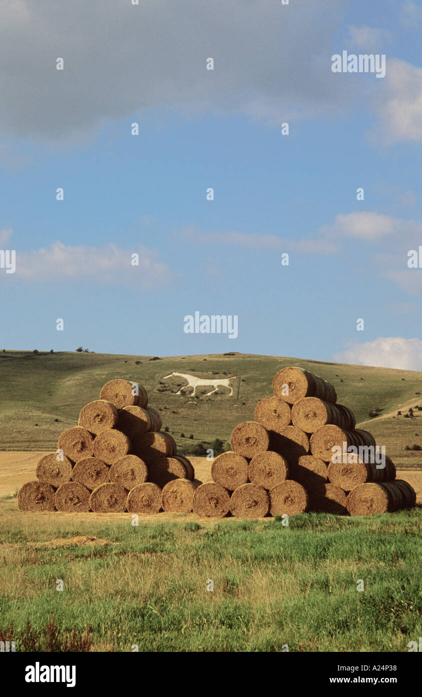 Alton Barnes Wiltshire England UK White Horse Crop Bail stack stacked ...