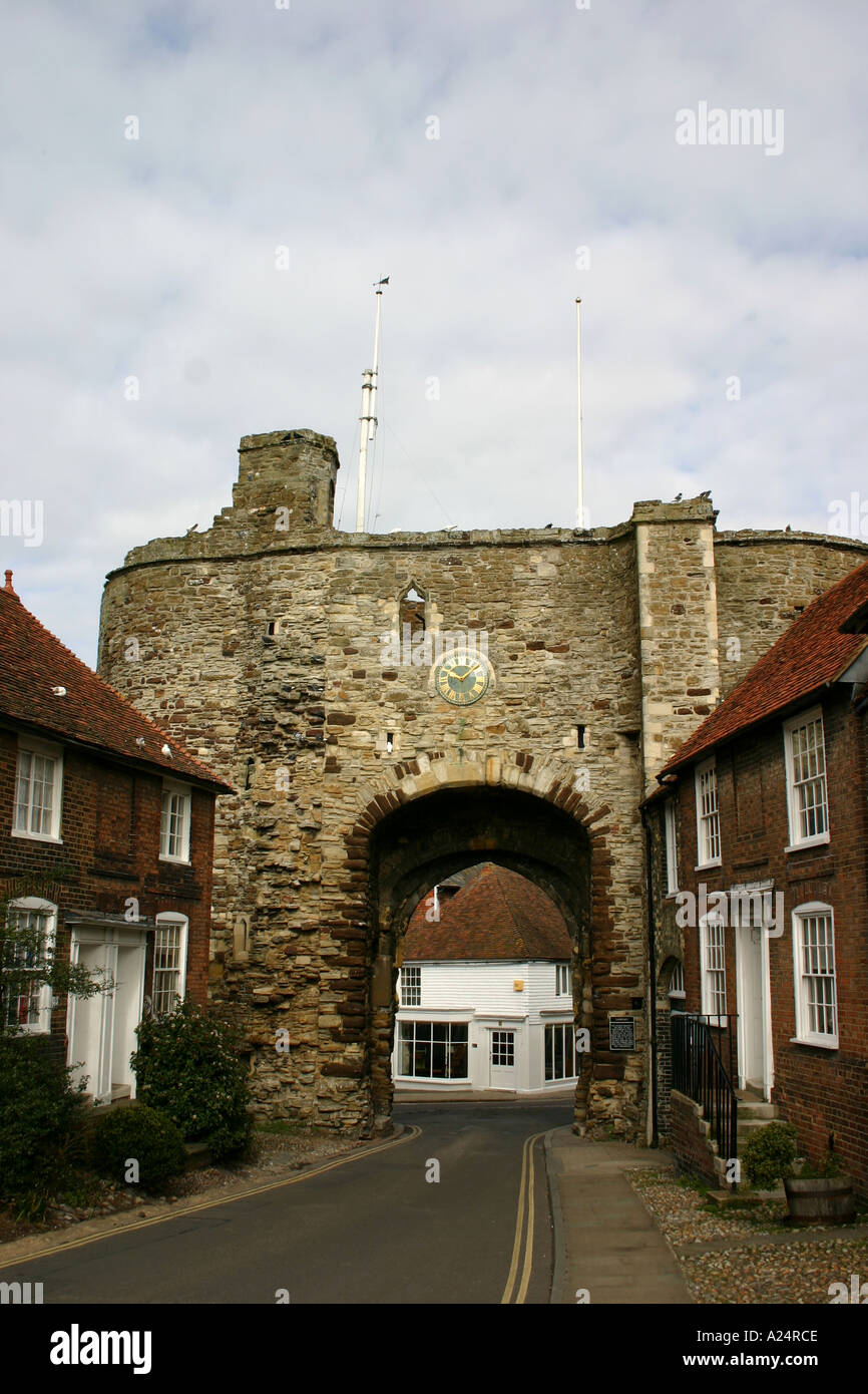 Road running through Rye in Kent with edwardian buildings either side ...