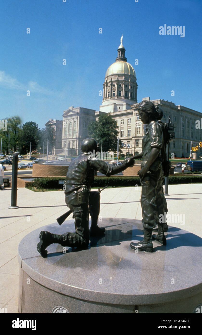 Atlanta Georgia State Capitol Building and Viet nam war memorial statue ...