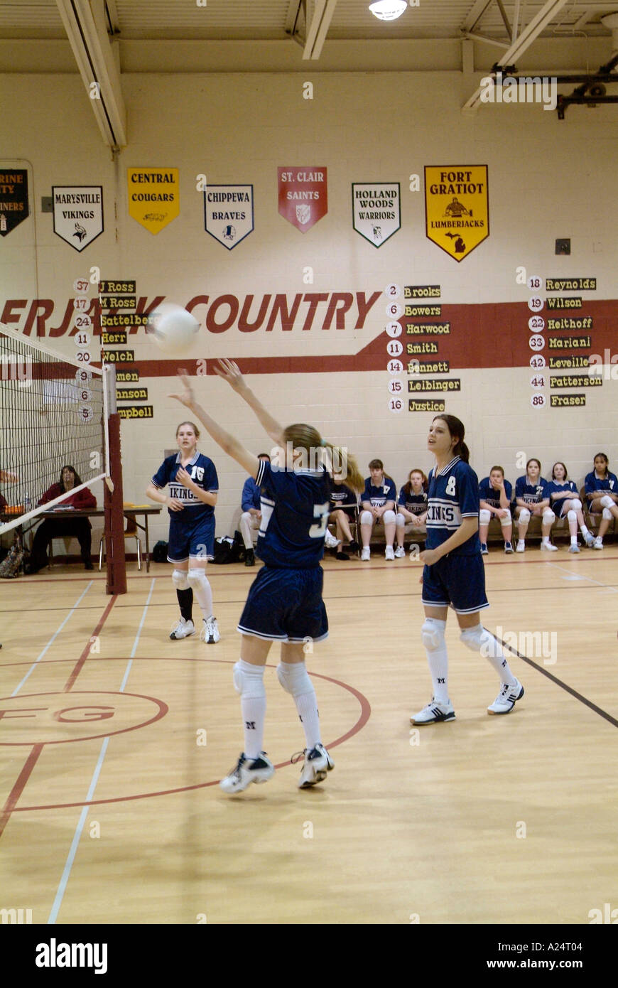 Middle school girls volleyball match Stock Photo - Alamy