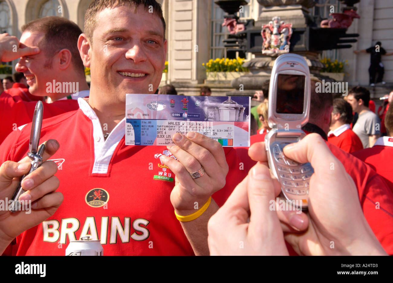 Welsh rugby fans outside in Cardiff celebrating a Six Nations ...