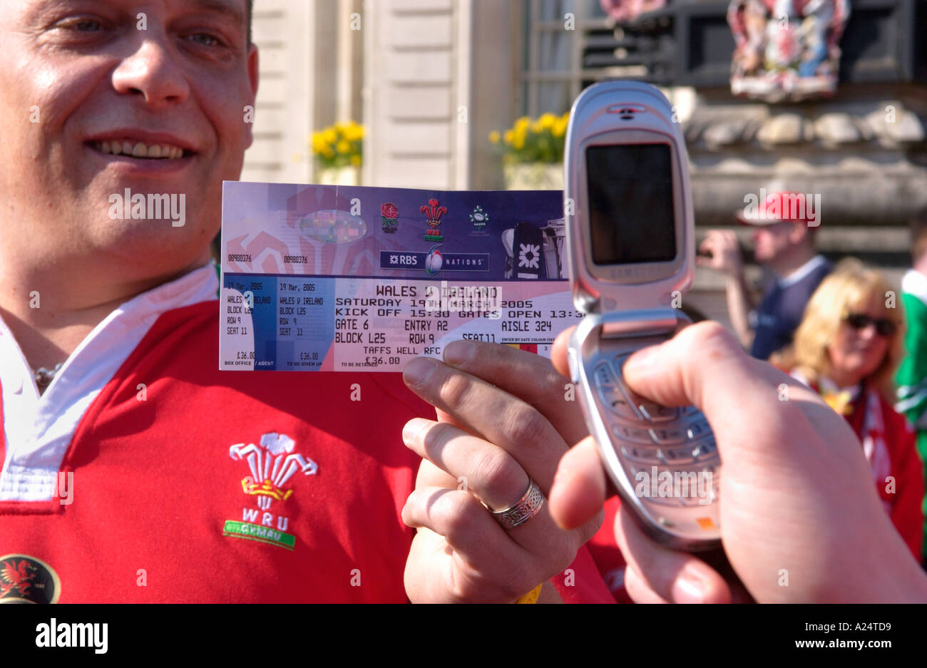Welsh rugby fans outside in Cardiff celebrating a Six Nations ...