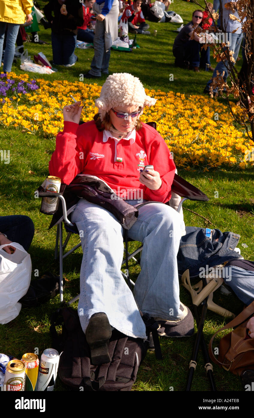 Welsh rugby fans outside in Cardiff celebrating a Six Nations ...