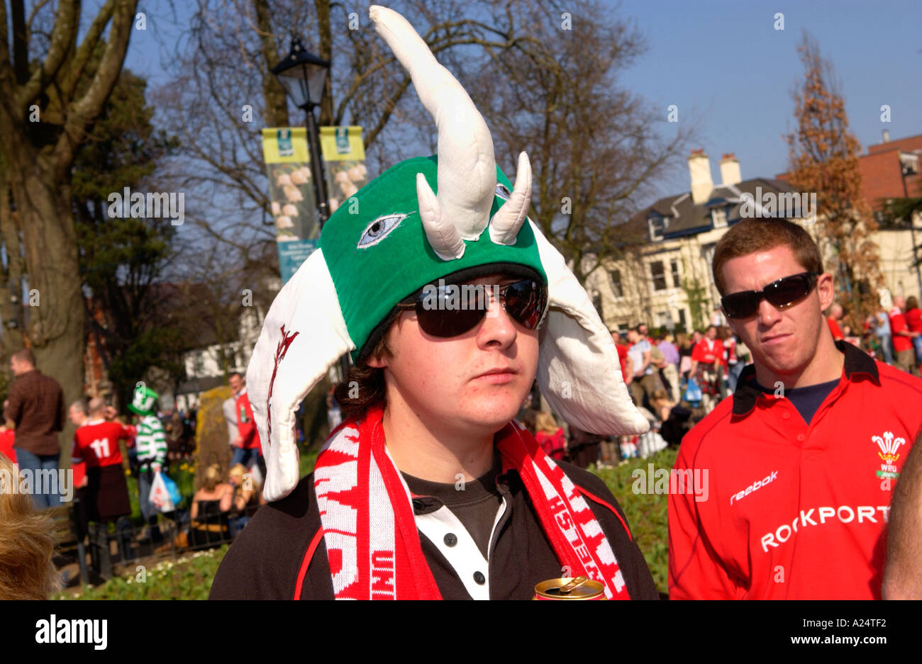 Welsh rugby fans outside in Cardiff celebrating a Six Nations ...