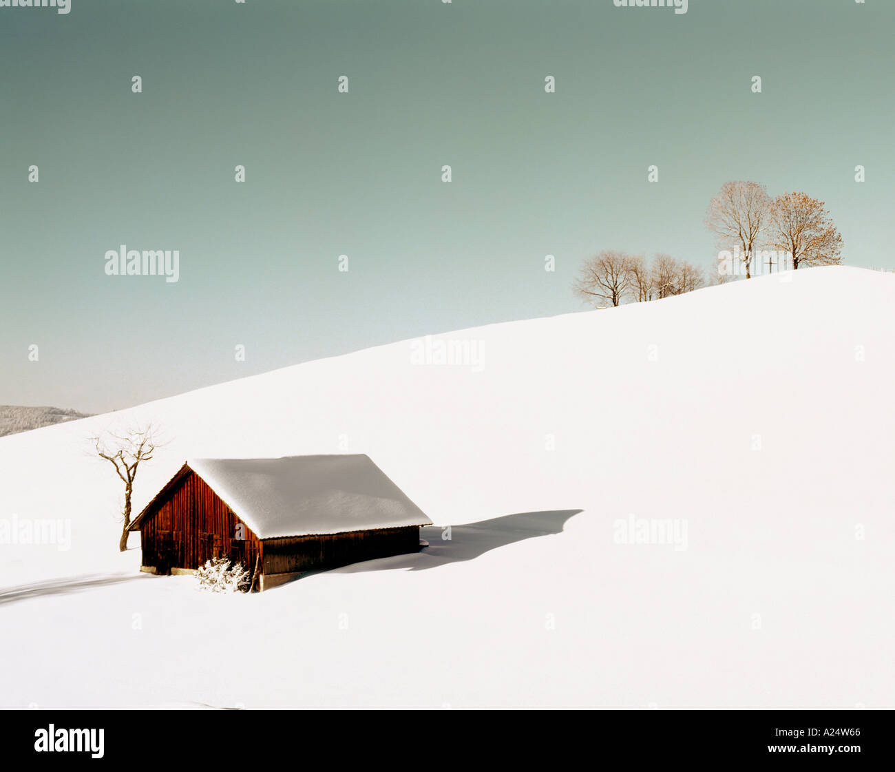 Winter scene of a isolated hut covered in snow. Image known as Shadow ...