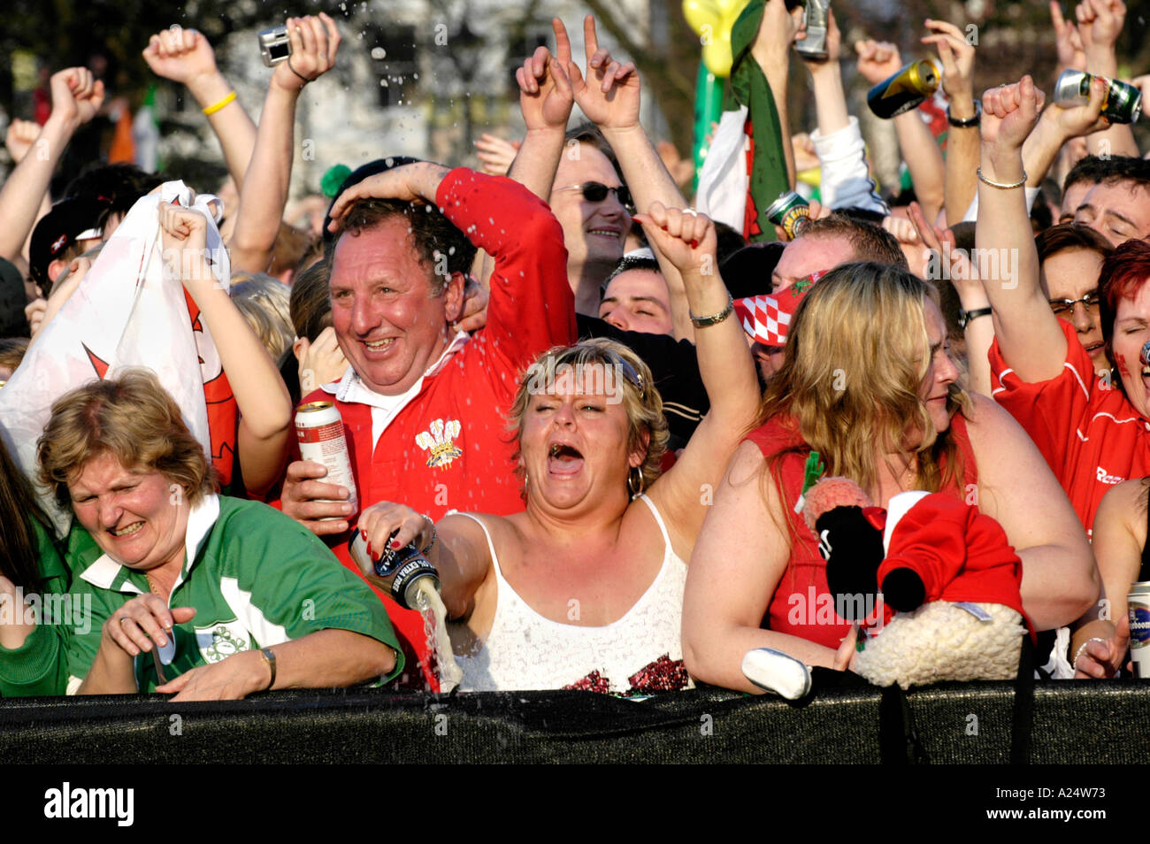 Female Welsh rugby fans celebrate Wales winning an international match ...