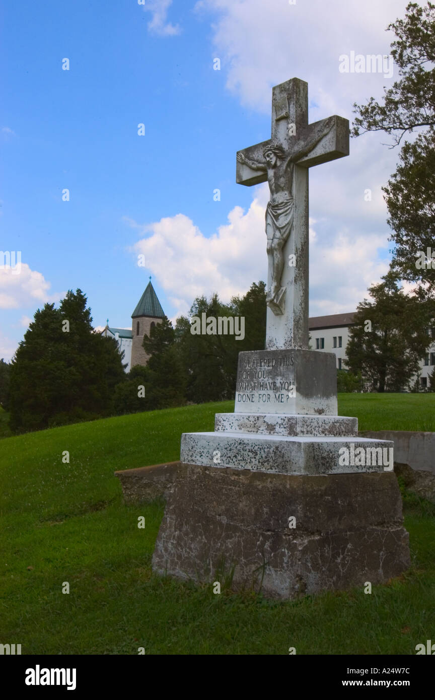Stone crucifix in front of the Abbey of Gethsemane Stock Photo - Alamy
