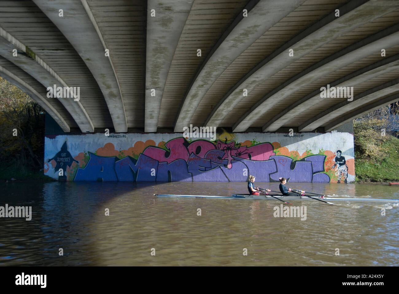 Oxford, UK: 01 April 2007-Two women row beneath Donnington Bridge on 01 ...