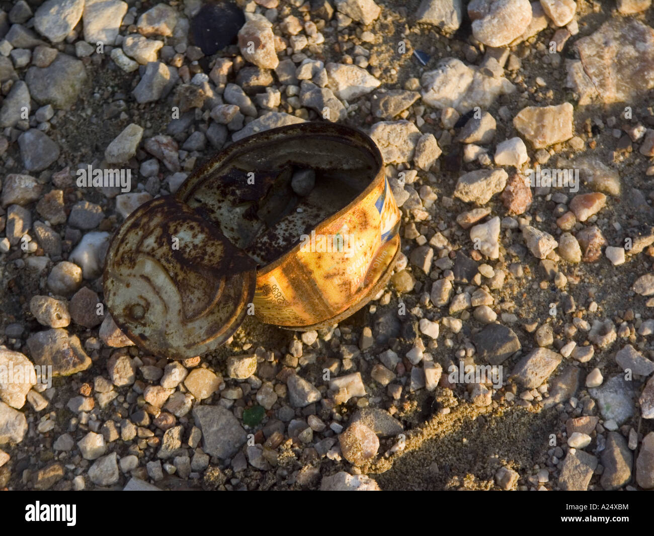 rust tuna can on the sand of Villaggio coppola, pollution of Naples ...