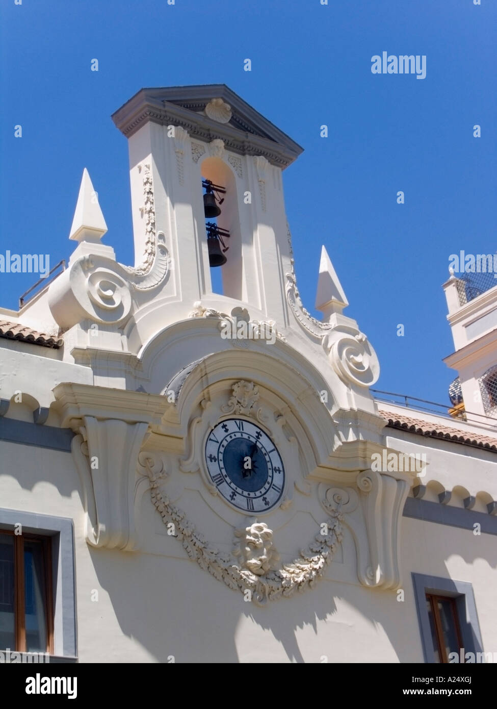 the clock tower of the Spirito Santo in Naples, Campania, Italy, Eu ...