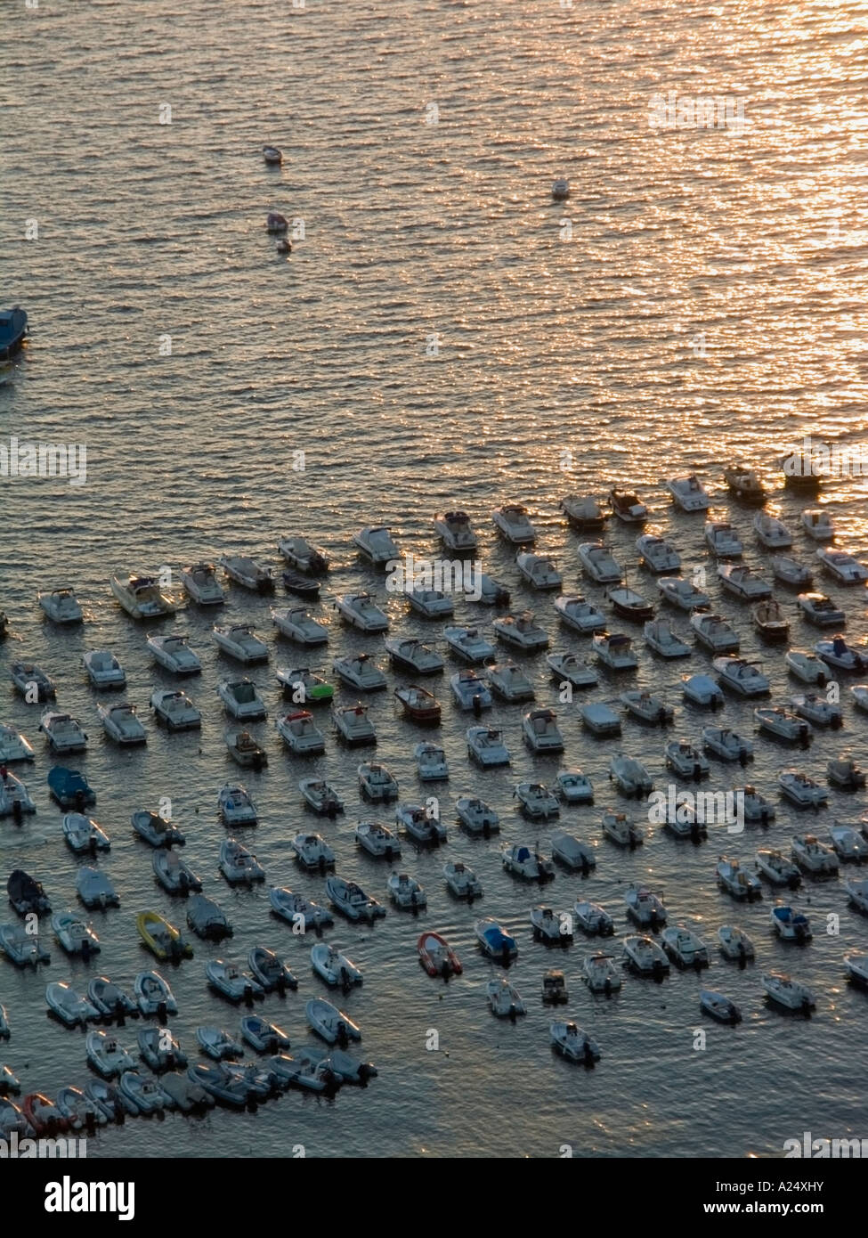 The port of nisida at the sunset, boat in a harbour, aereal view Stock ...