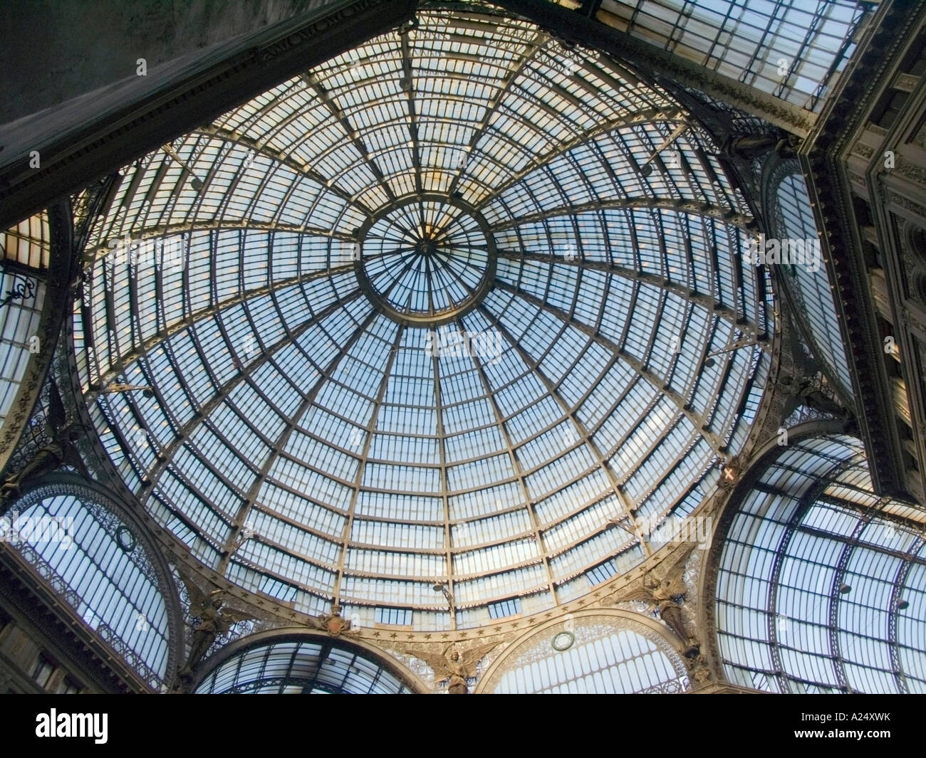the glass roof in the gallery umberto, XIX sec, Naples, south of italy ...