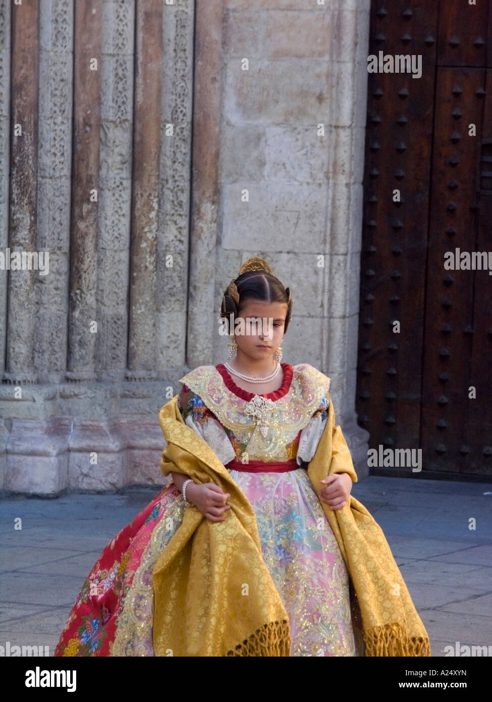 young girls, kid, in valencia, dressed with typical clothes, suggestive ...