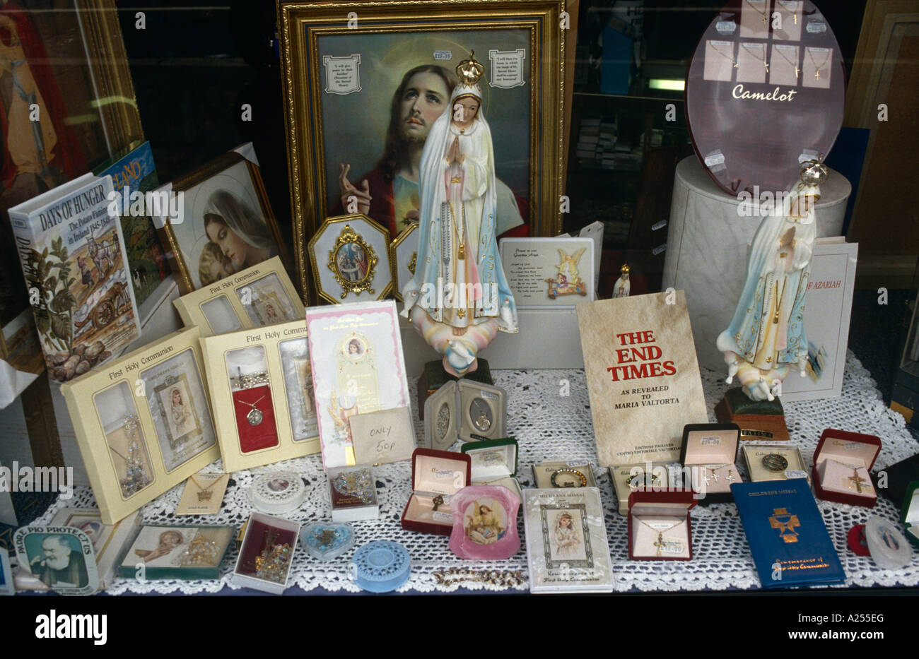 Catholic icons, religious literature and personal items on sale in a ...