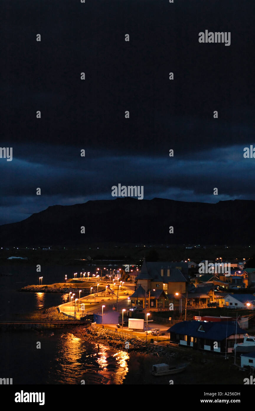 Night view of Puerto Natales, Patagonia, Chile Stock Photo - Alamy