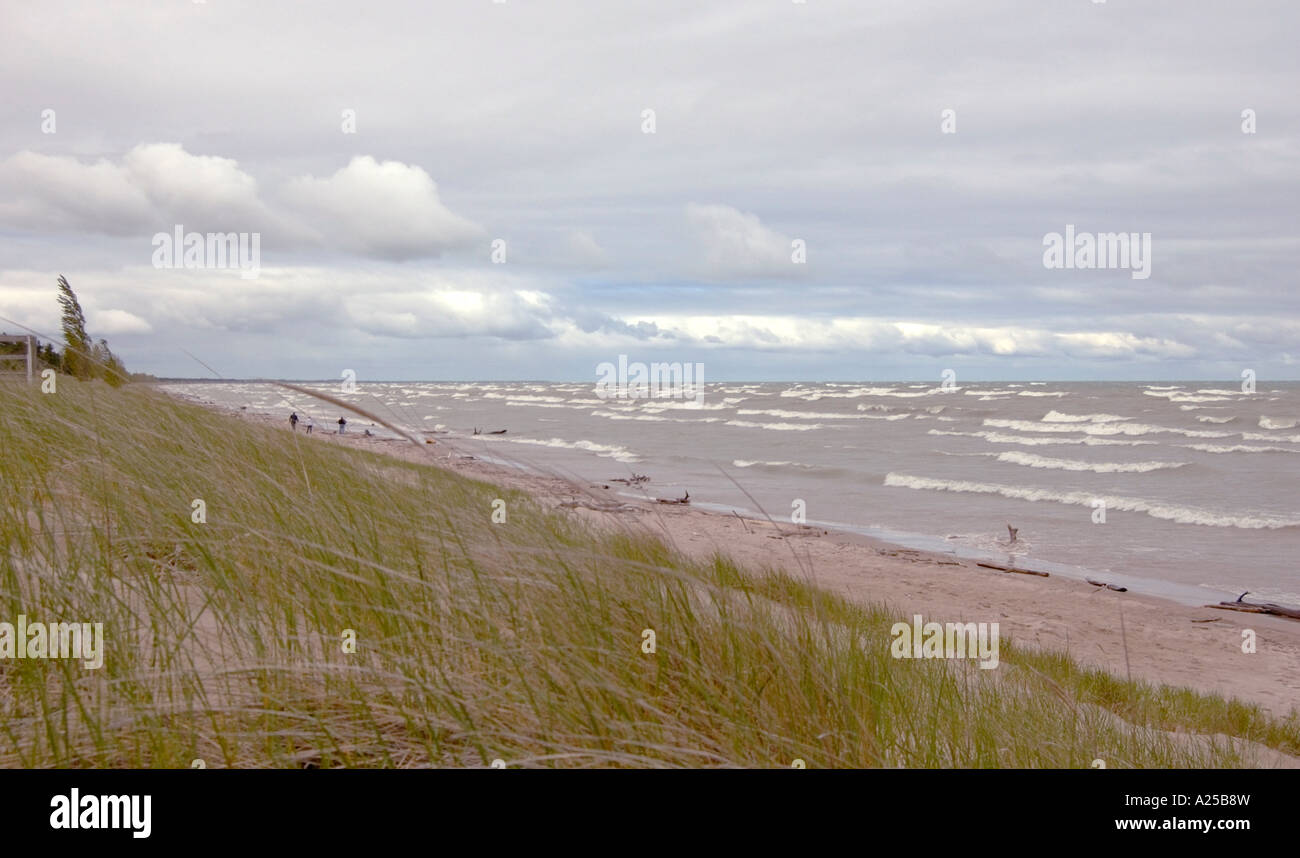 Lake Huron shoreline cold windy day Stock Photo - Alamy
