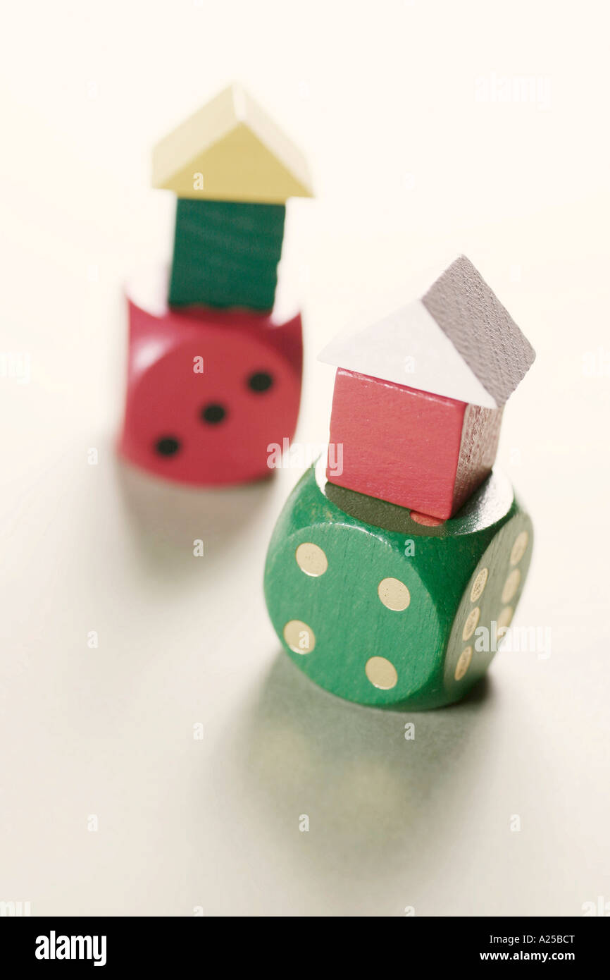 Wooden House Models on Dice Stock Photo - Alamy