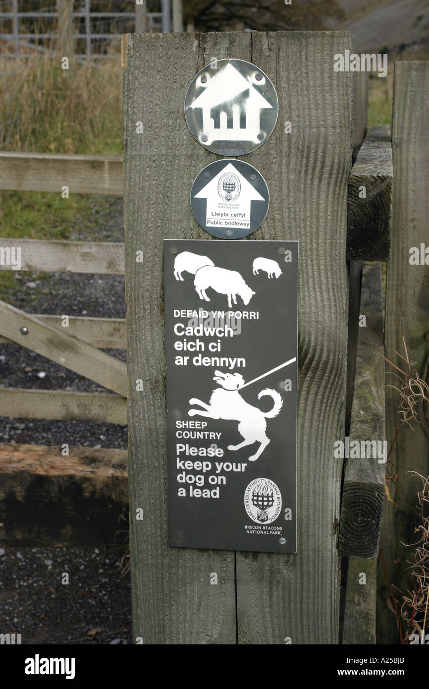 Bi lingual Signs Brecon Beacons Mid Wales Stock Photo - Alamy