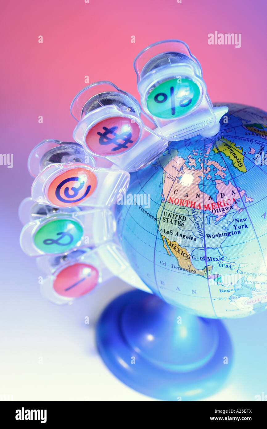 Deskglobe with Plastic Paper Clips Stock Photo - Alamy