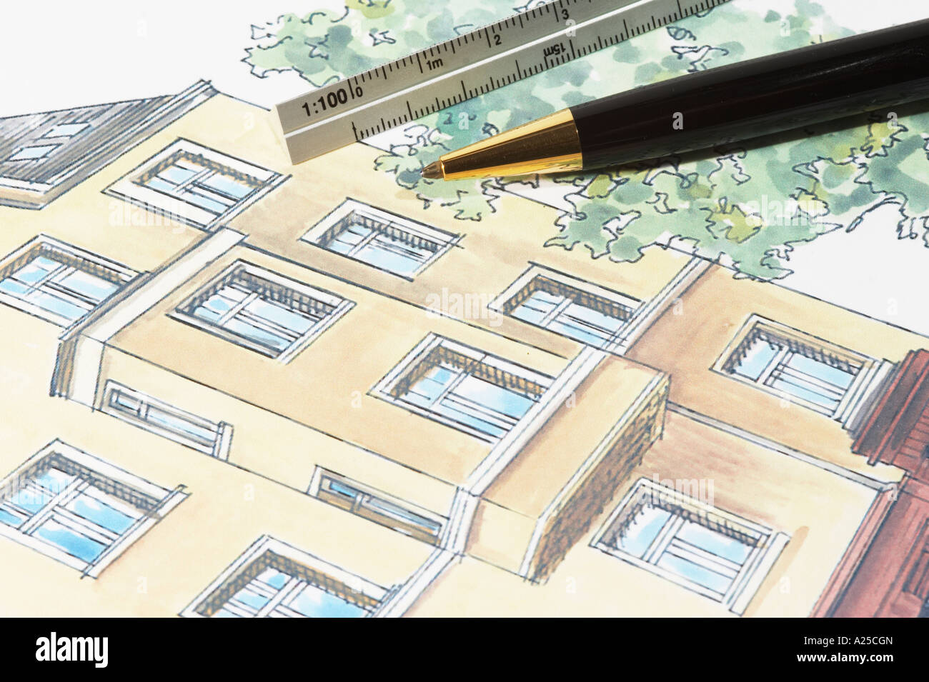 CAD blueprint of a livingroom with some stuff Stock Photo - Alamy