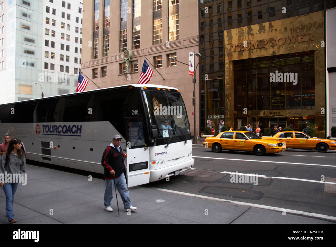 Tour bus in front of Trump Tower Stock Photo - Alamy