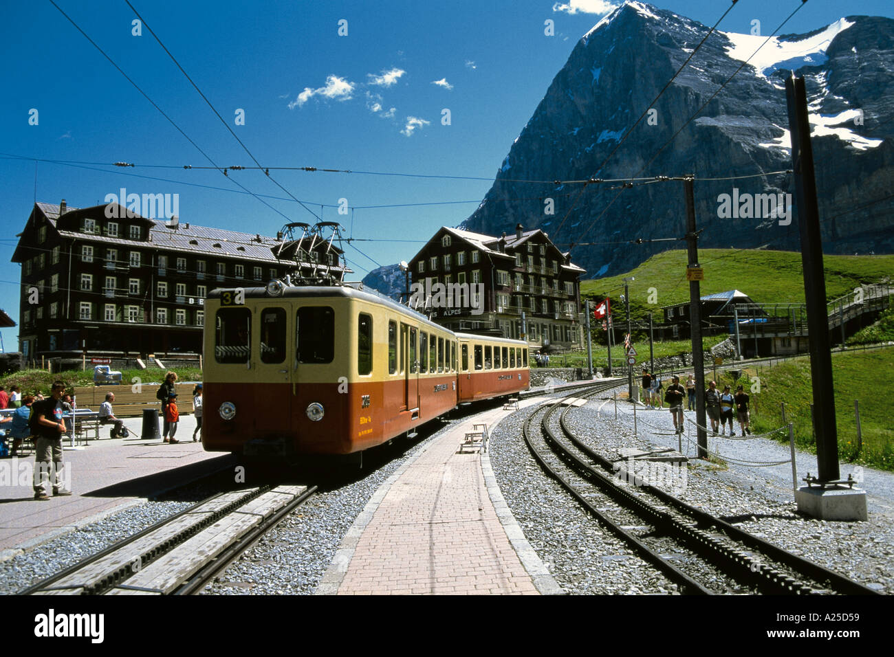 TRAIN ON ALPINE MOUNTAIN RAILWAY AT STATION Stock Photo - Alamy