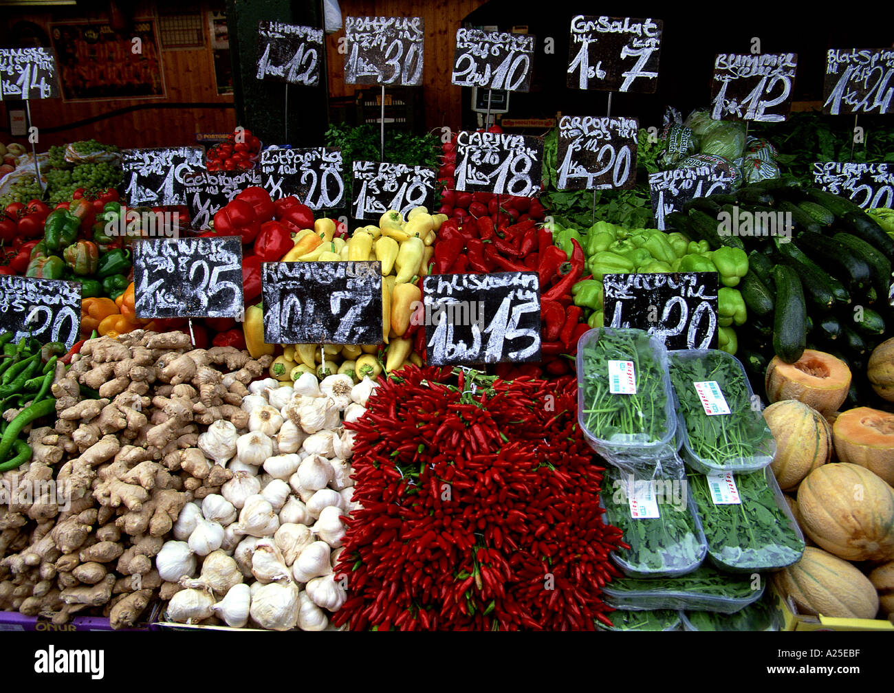 VEGETABLE STALL ON NASCHMARKT VIENNA AUSTRIA Stock Photo - Alamy