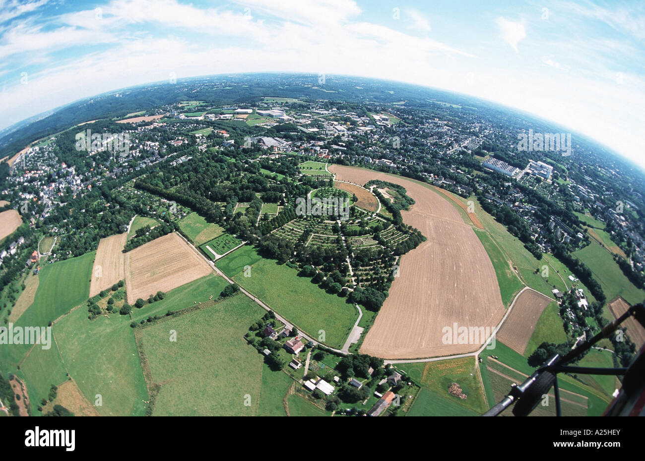 aerial photography, Solingen-Graefrath, with fisheye out of a ...