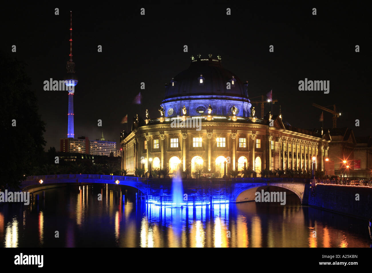 Bode Museum and television tower at Festival of Lights, Germany, Berlin ...