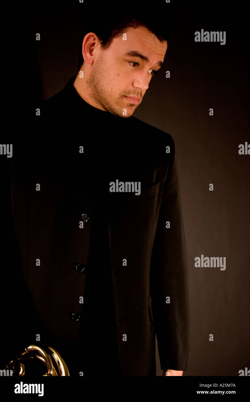 Jazz Man with a sad look on he s face Stock Photo - Alamy