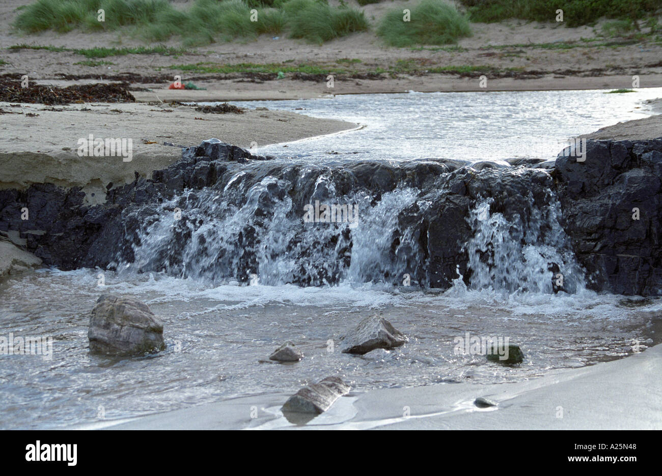 Mini Waterfall on Beach Stock Photo - Alamy