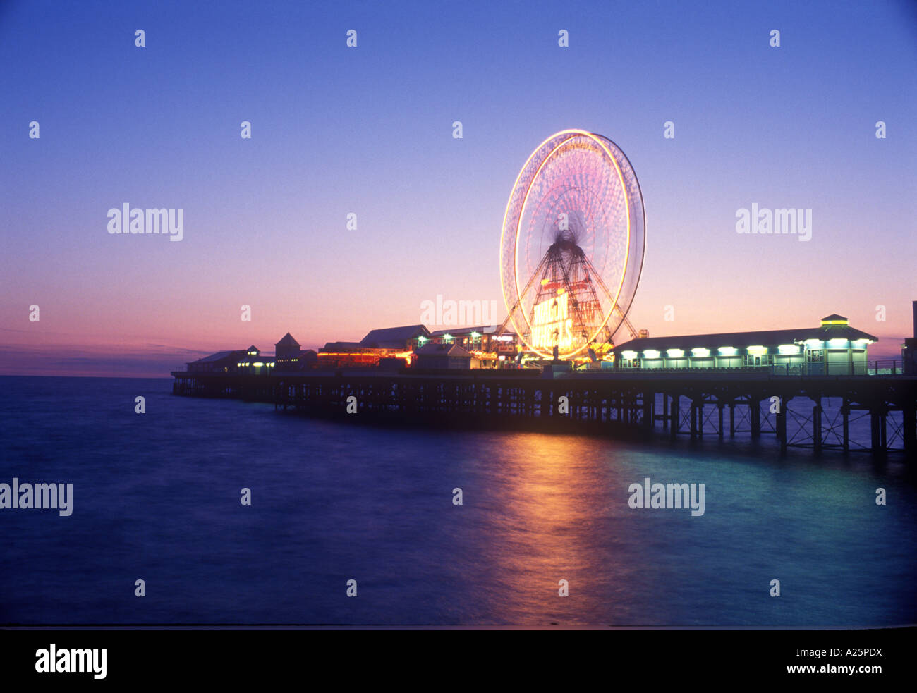 central pier showing ferris wheel blackpool lancashire england uk night ...