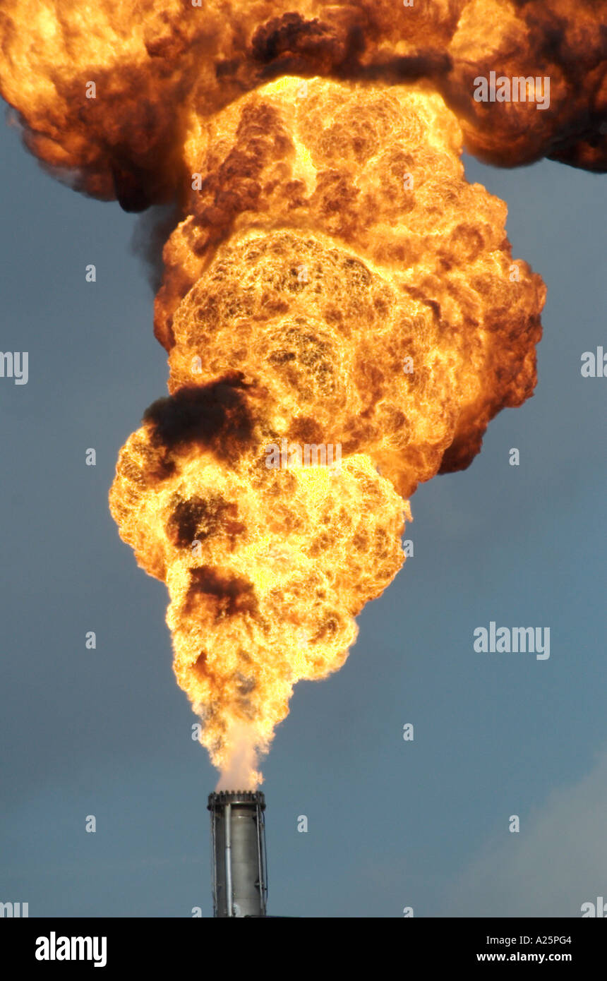 Intense hot fires burning from oil refinery flares Stock Photo - Alamy