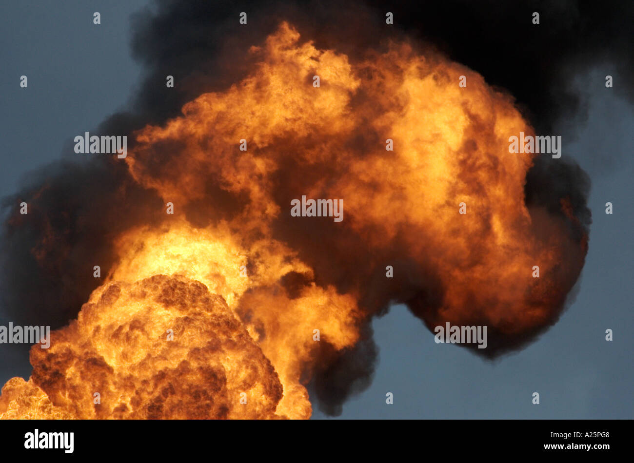 Intense hot fires burning from oil refinery flares Stock Photo - Alamy