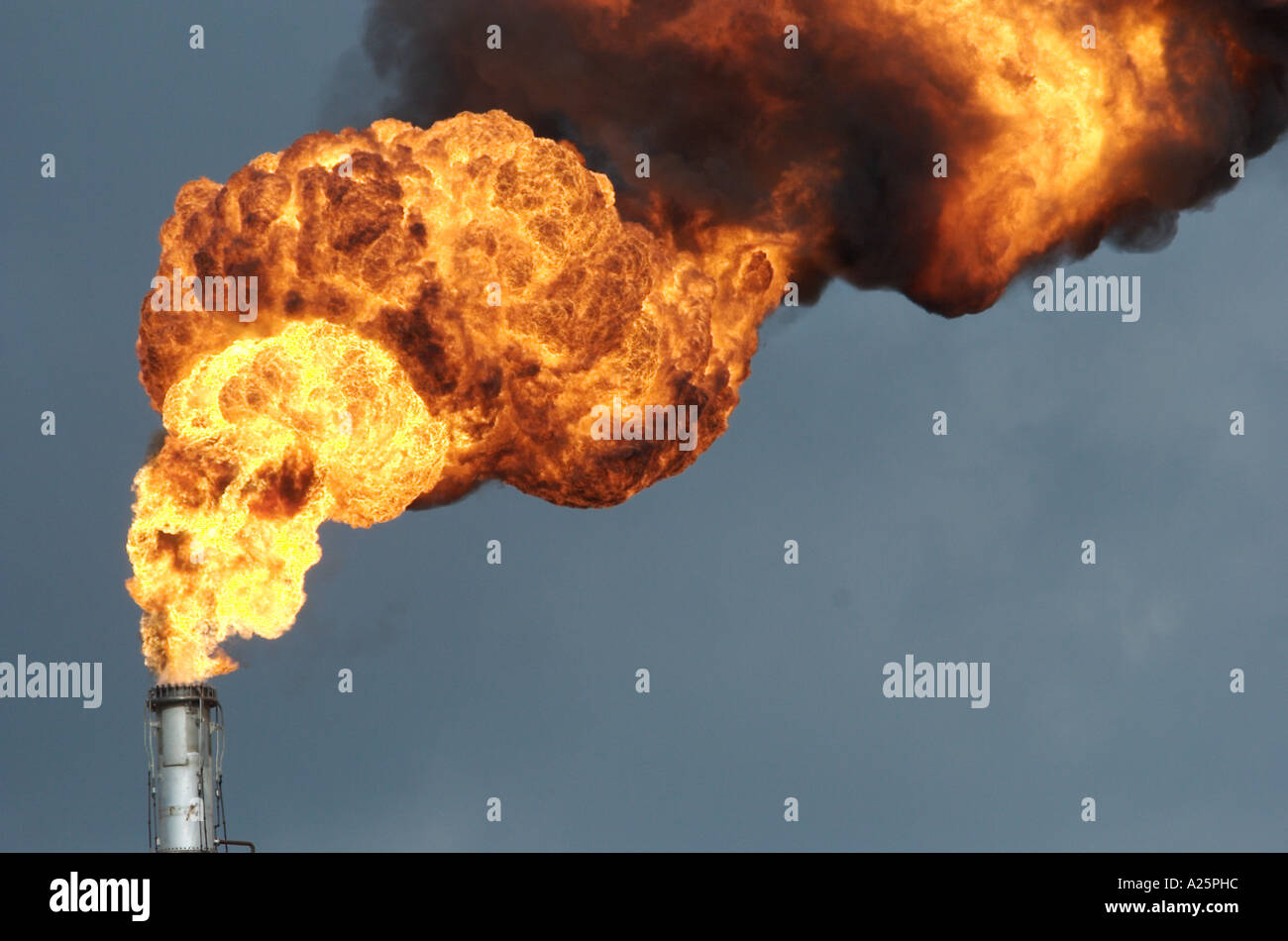 Intense hot fires burning from oil refinery flares Stock Photo - Alamy