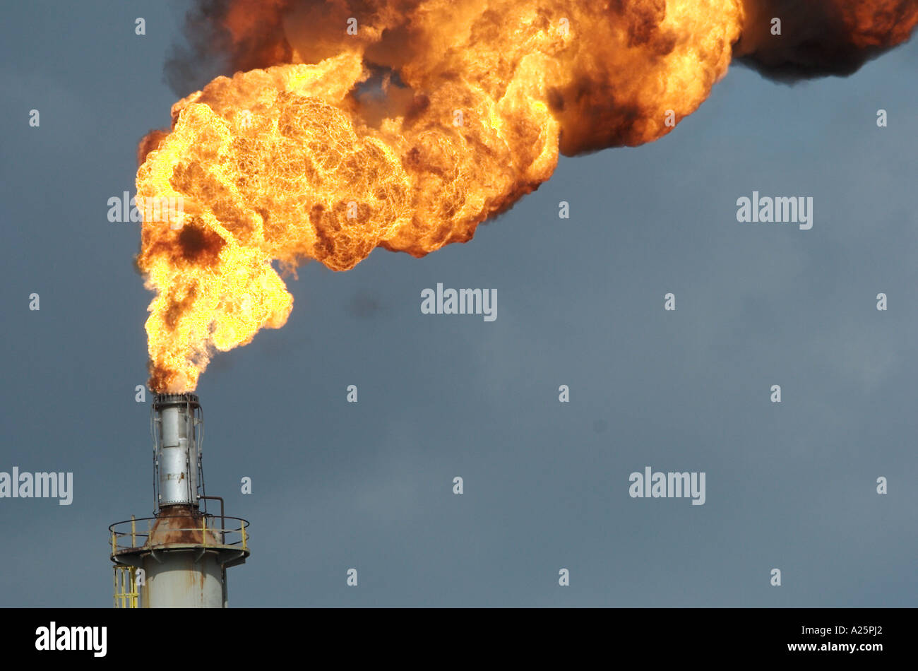 Intense hot fires burning from oil refinery flares Stock Photo - Alamy
