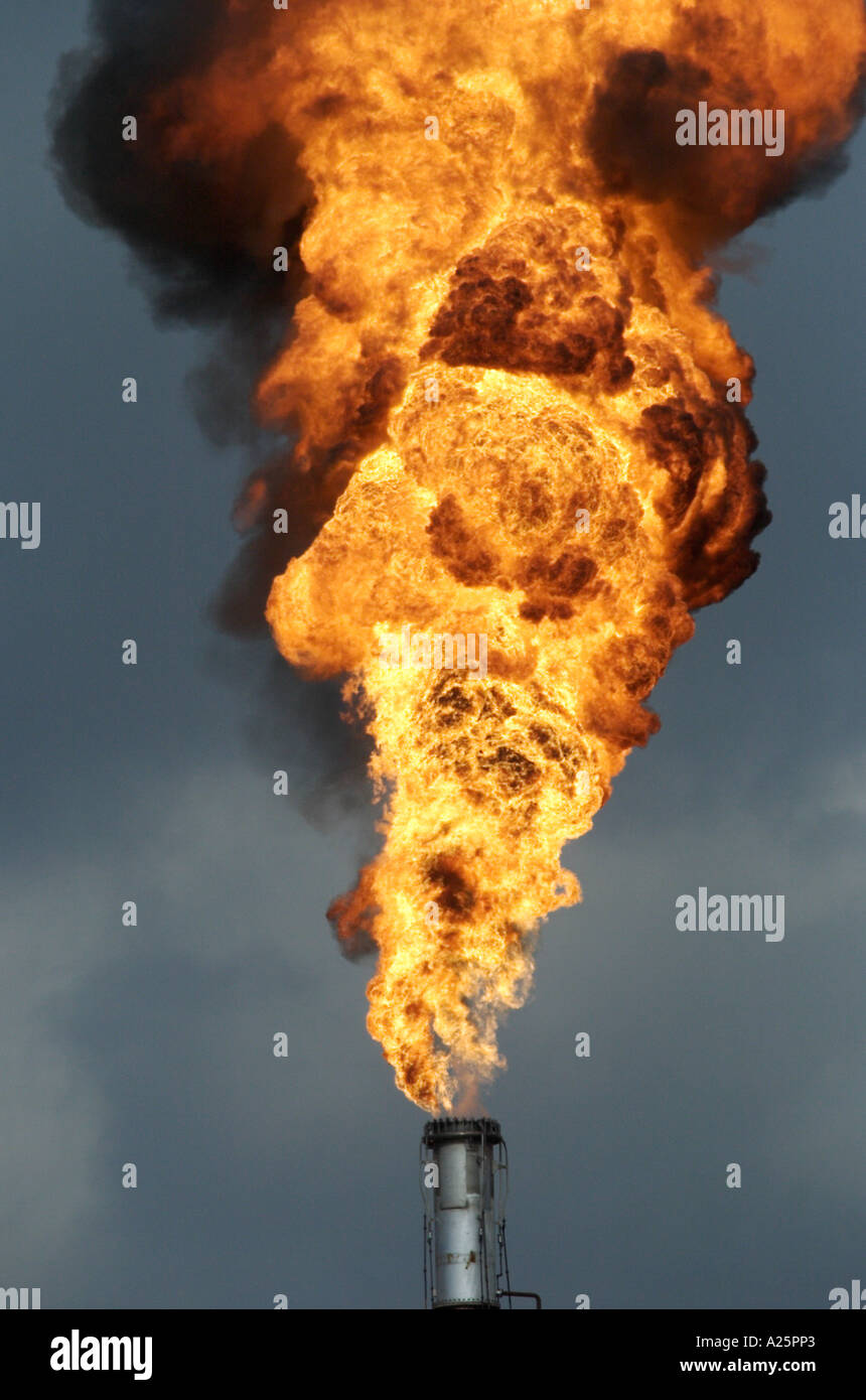 Intense hot fires burning from oil refinery flares Stock Photo - Alamy