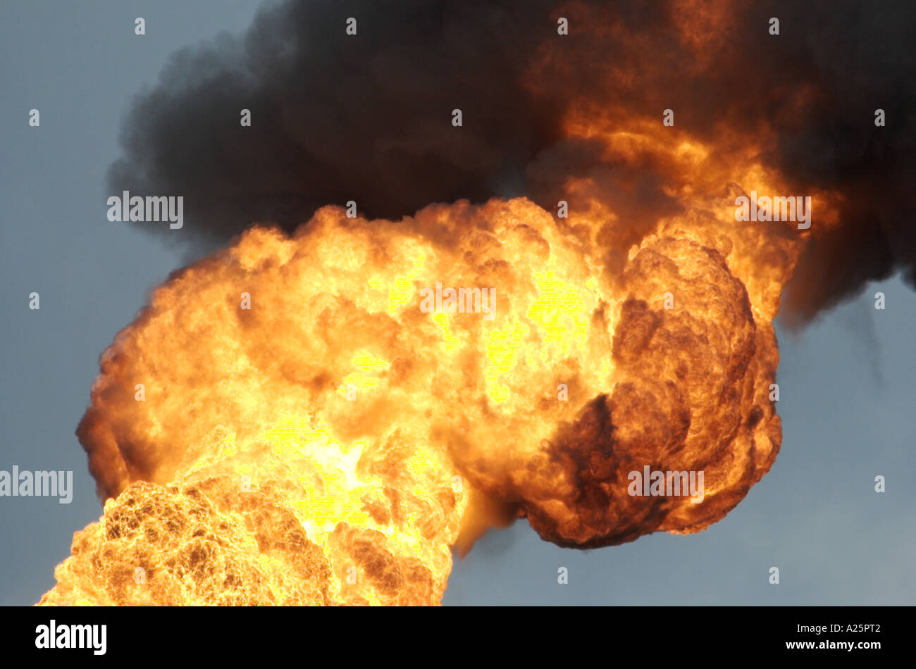 Intense hot fires burning from oil refinery flares Stock Photo - Alamy