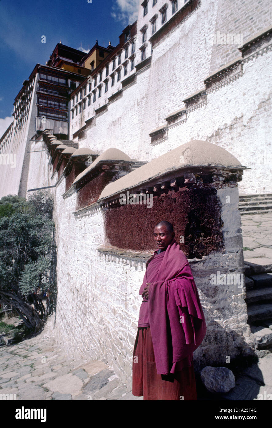 Buddhist monk the stairway leading to the Potala Palace Lhasa Tibet ...