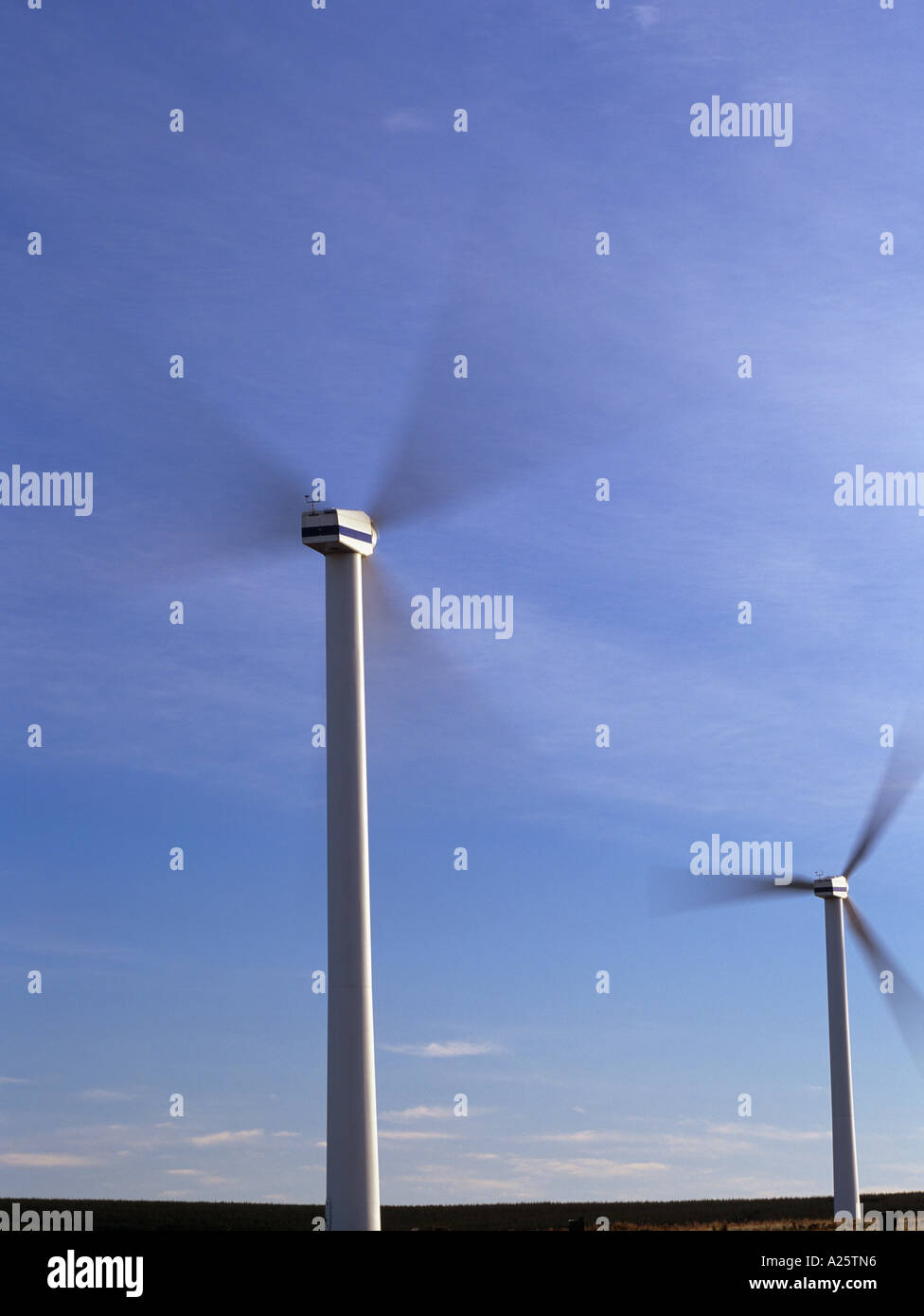 DUNLAW WINDFARM with two fast turning wind turbines. Fala Lothian ...