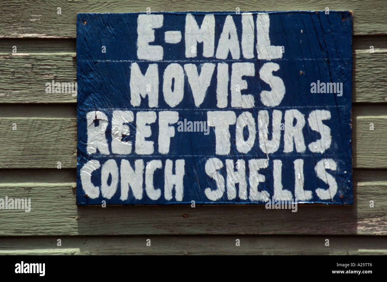 HAND PAINTED WOODEN PLAQUE on shed wall advertising email movies reef ...
